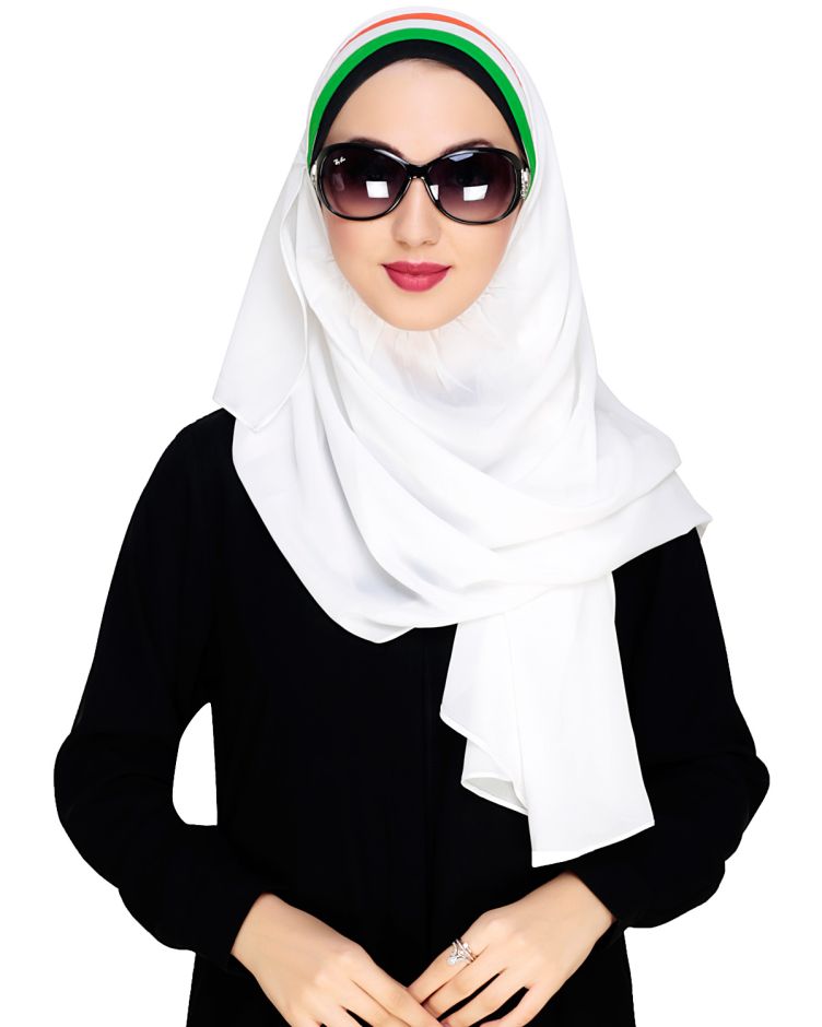White Instant Hijab with Tri Colour Cap